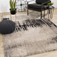 Soft Shag Cream Black Straight Lines Area Rug - Bed Bath & Beyond ...