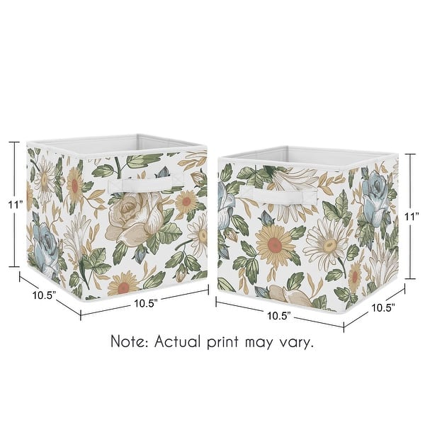 Vintage Floral Blue Yellow Foldable Fabric Storage Bins Green Gold ...