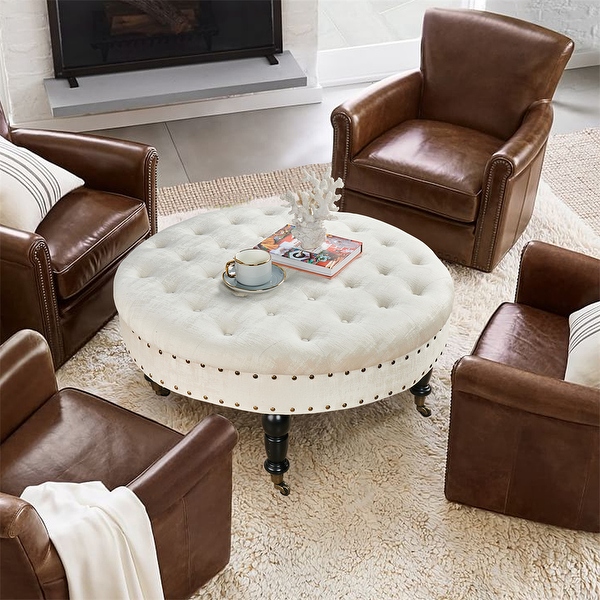 Round leather coffee table store