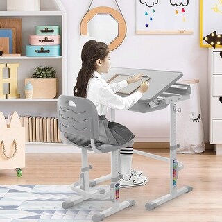 Adjustable Study Desk Chair Set Pull Out Drawer With Tilted Desktop ...