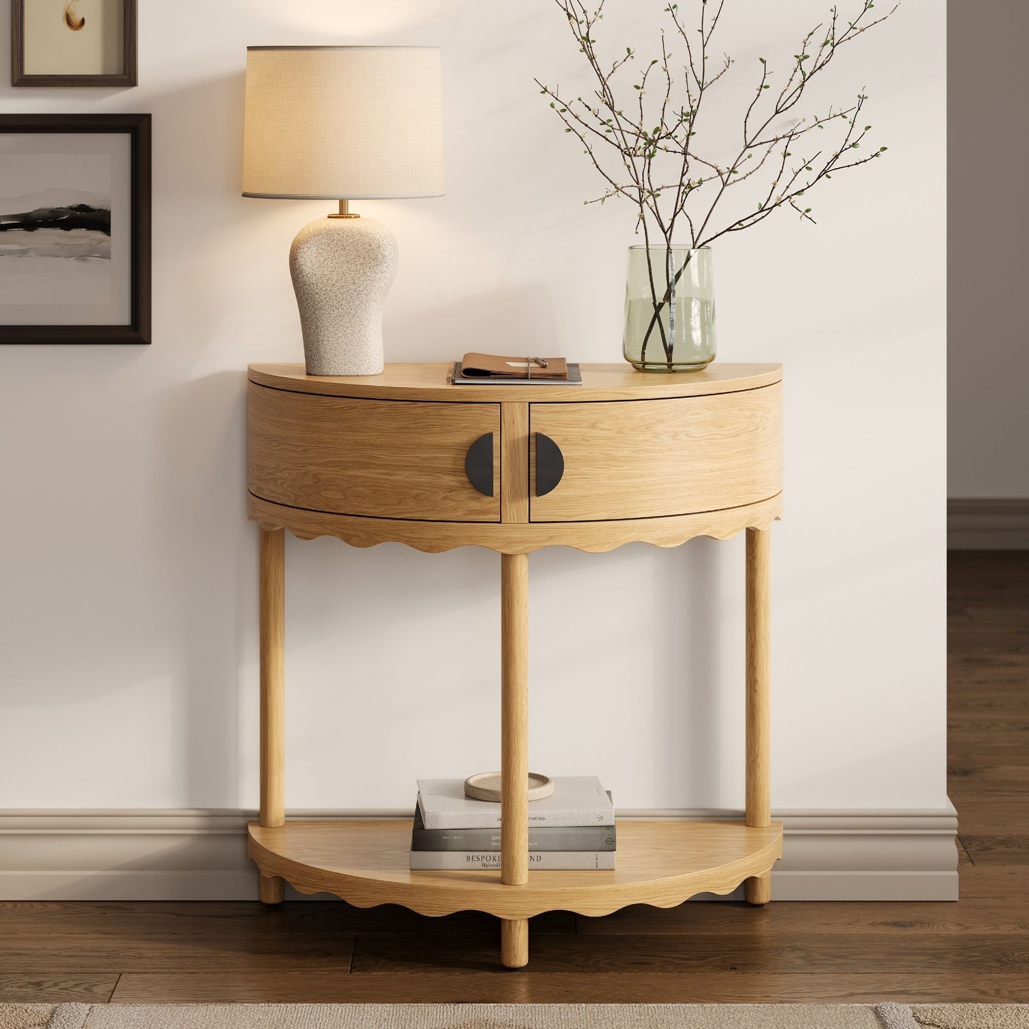 Oak half moon table store
