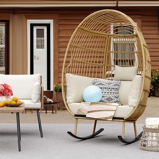Moasis Outdoor Rocking Egg Chair, All-Weather Wicker Patio Rocking ...