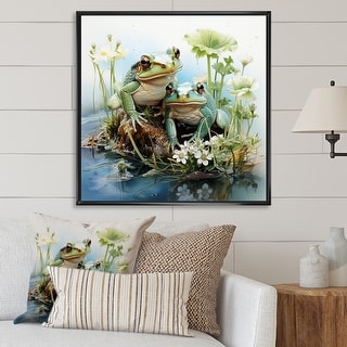 Designart "Cute Frog Portrait At The Pond II" Frogs & Toads Framed Wall ...