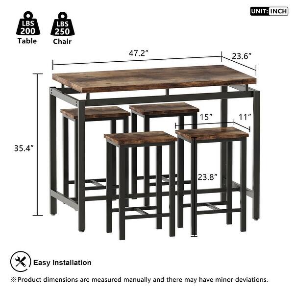 Mieres Minimalist Industrial Style Wooden Top 5 Pieces Dining Table Set ...