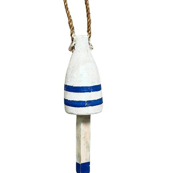 Blue and White Hand Painted Wooden Fishing Buoy with Jute Rope Hanger ...