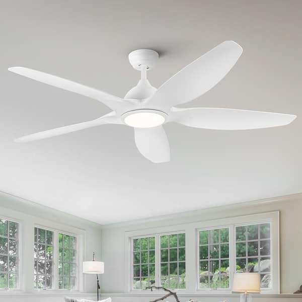 Modern 60 In Intergrated LED Ceiling Fan Lighting with White ABS Blade ...