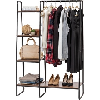 Metal Garment Rack with Wood Shelves - Bed Bath & Beyond - 39375047