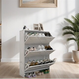 High Glossy Flip Drawers Shoe Cabinet with Anti-Tipping Device - Bed ...