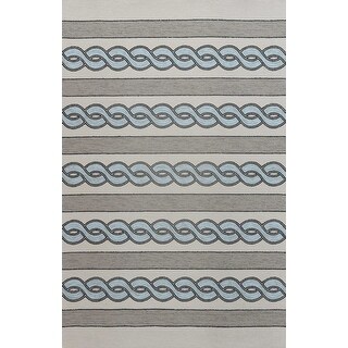 5'x7' Ivory Spa Hand Hooked UV Treated Cable Stitch Indoor Outdoor Area ...