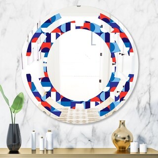 Designart 'Blue, Red & White Polka Dots' Printed Modern Round or Oval ...