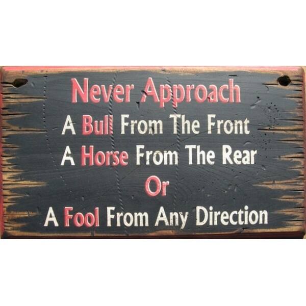 Cowboy Signs Wood Wall Hanging Never Approach Bull Fool Black Red - Bed ...