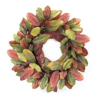 Magnolia Leaf Artificial Fall Harvest Wreath, 26-Inch - Bed Bath ...