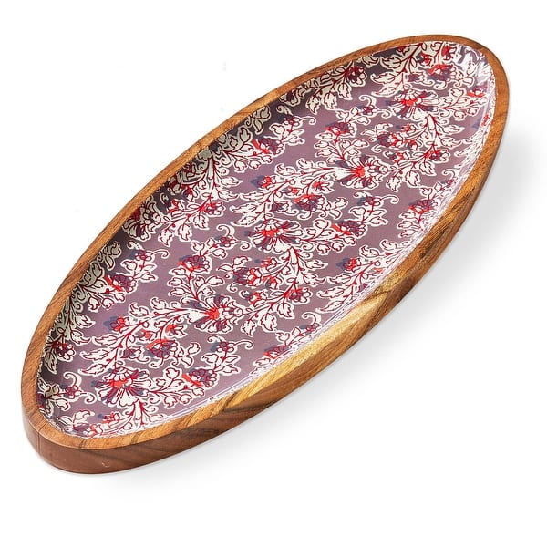 Jasmine Wood and Enamel Large Serving Platter Multicolor 20 x 7.75 x 1 ...