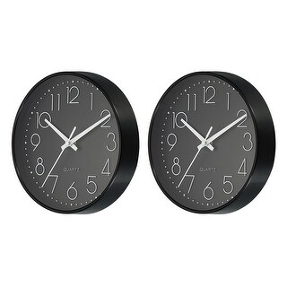 2Pcs 8" Round Wall Clock Battery Operated Silent Non-Ticking Wall ...