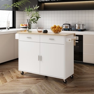 White and Wood Grain Kitchen Trolley with Ample Storage Modern Design ...