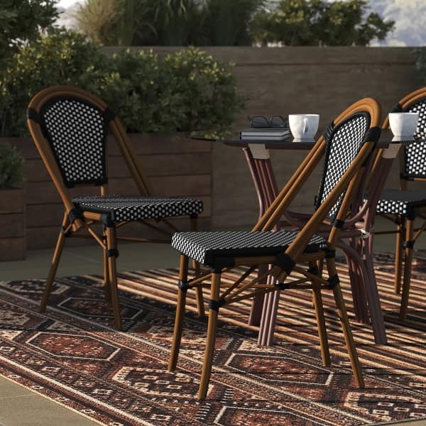 2 Pack All-Weather Commercial Paris Chairs with Bamboo Print Frame ...