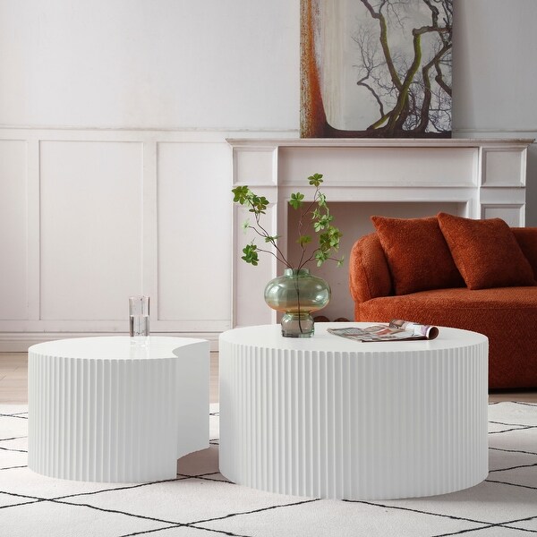 Modern Contemporary Round End Nesting Coffee Table Set for Living Room Set of 2