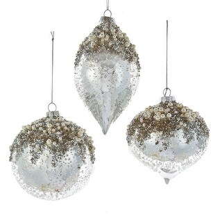 4" Glass Icy Silver Ball, Onion and Drop Ornaments, 3 Assorted - On ...