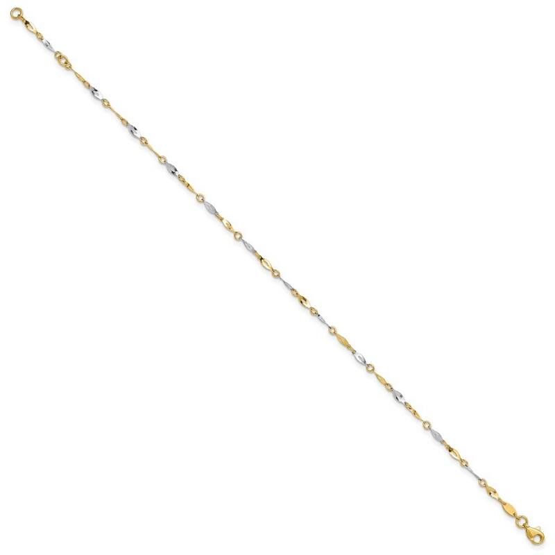 Curata Women's 14k Two-Tone Gold 10" Polished Twisted Links Anklet ...