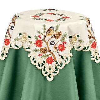 Embroidered Chickadees on Berry Pine Branches Table Linens - Bed Bath ...