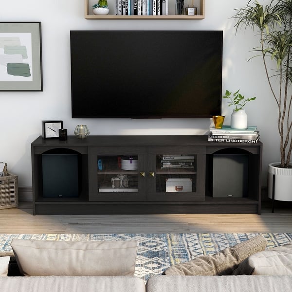 DH BASIC Transitional Espresso 62-inch TV Stand with Storage by Denhour ...