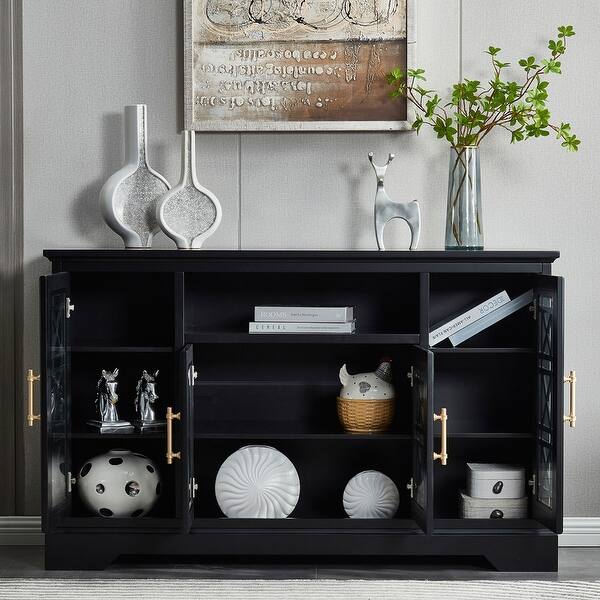 52'' Traditional Style Storage Sideboard Buffet with Four tempered ...