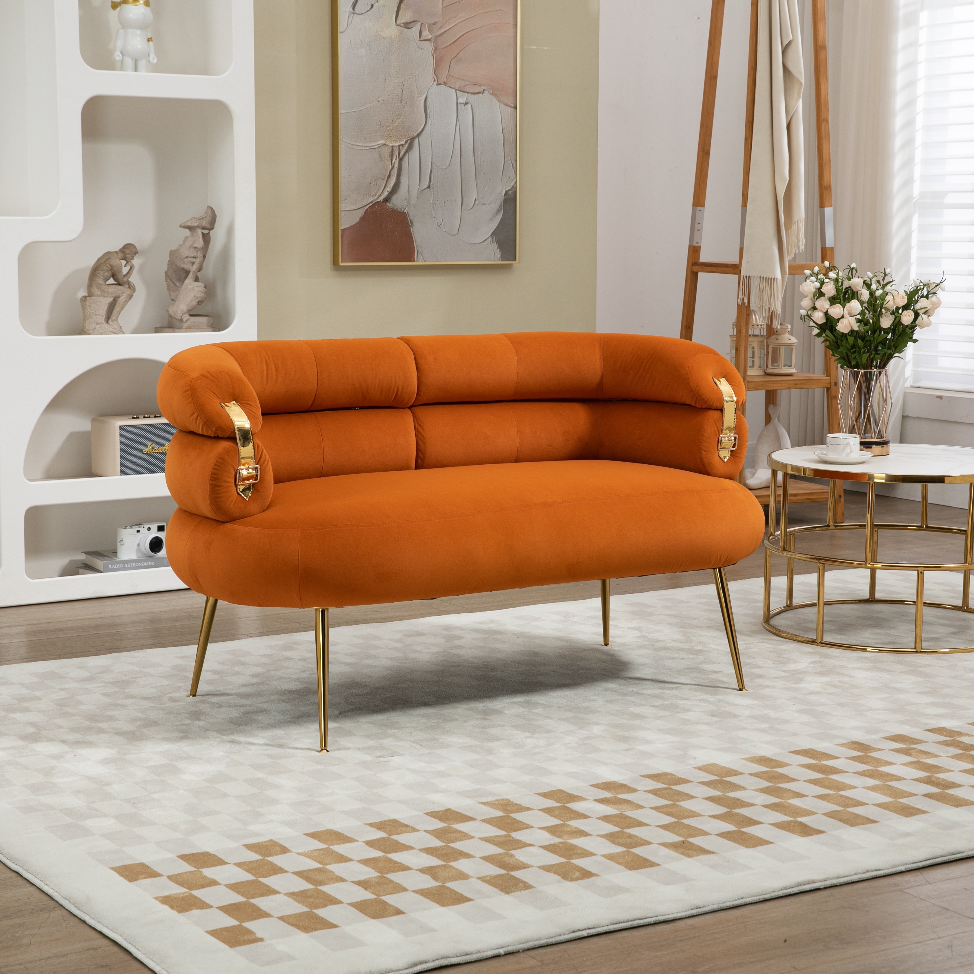 Orange velour sofa store
