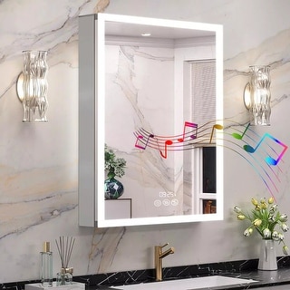 LED Bathroom Mirror Cabinet with Bluetooth Speaker Wall Mounted ...