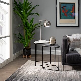 Set of 2 Metal, marble Triangle Side Tables, Blk, wht 23.0"H - 18.0" x ...