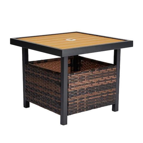 Rattan Wicker Side Table Outdoor Furniture Deck Umbrella Table Brown ...
