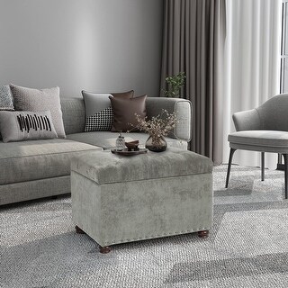24" Light Grey Rectangle Lift Top Storage Ottoman Bench, Velvet Tufted ...