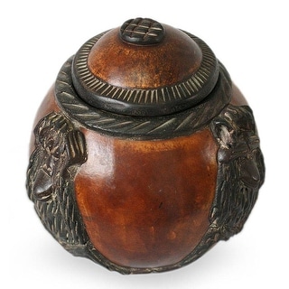 Handmade Monkey Wisdoms Calabash decorative box (Ghana ) - 26 x 25 x 24 ...