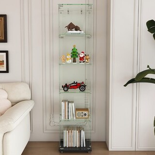 Premium 5-Tier Glass Display Case with 5 Dynamic LED Modes, Single Door ...