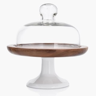 8-Inch Acacia Platter With Glass Cover And Porcelain Stand - Bed Bath ...