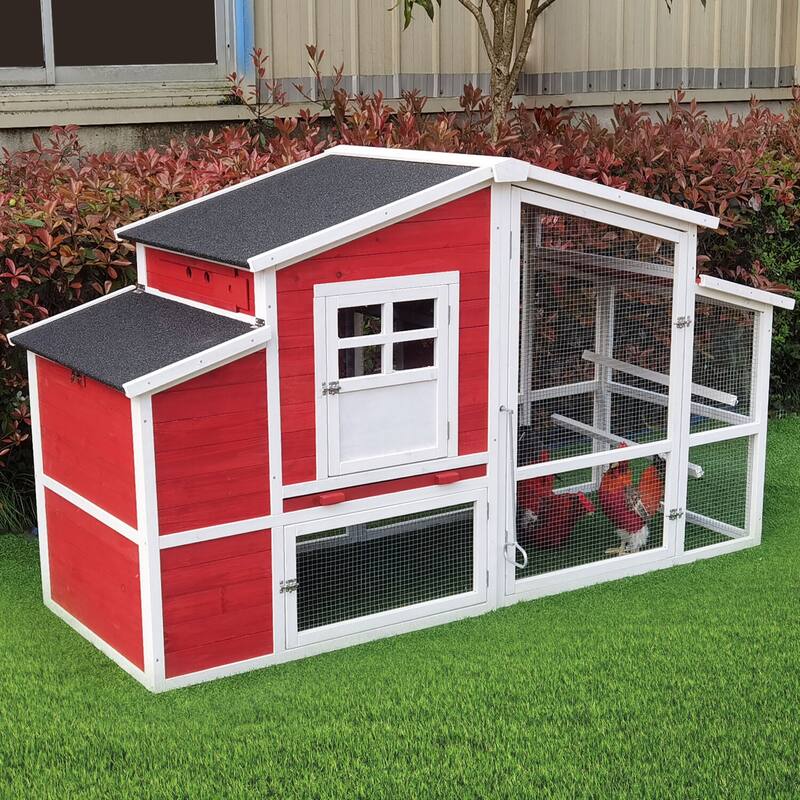Hanover Outdoor Wooden Chicken Coop with Ramp, Wire Mesh Run ...