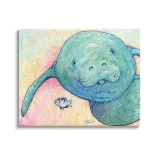 Stupell Smiling Manatee Aquatic Wildlife Fish Rainbow Pattern Canvas ...