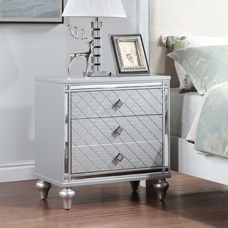 Contemporary Silver Nightstand with Mirrored Accents - 2 Drawers ...