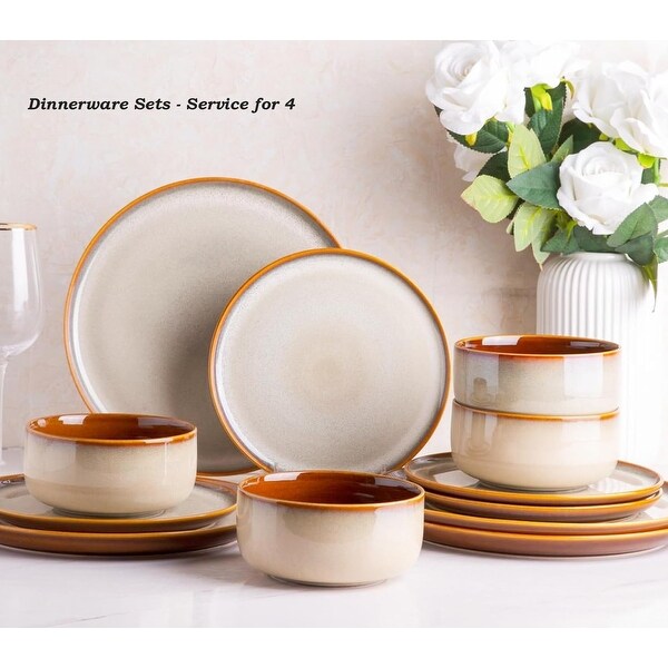 Plate and Bowl Set Handmade active glazed Dinnerware Sets Serving for 4 6