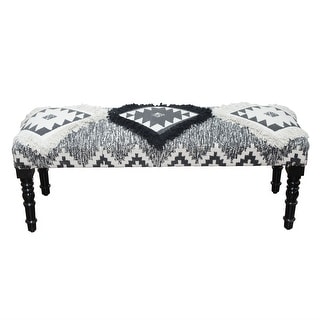 HomeRoots 47" Black And White Black Leg Southwest Upholstered Bench ...