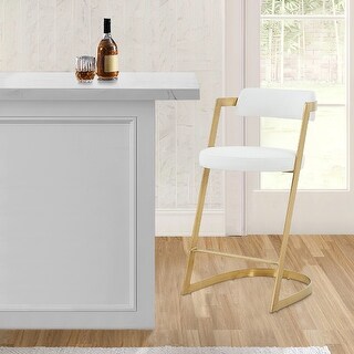 26 Inch Counter Stool, Gold Cantilever Base, White Vegan Leather - Bed ...