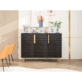 Honeycomb Pattern Metal Buffet Storage Cabinet with Adjustable Shelves ...