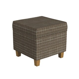 Pyp Square Storage Ottoman, 18 Inch Brown Windowpane Fabric, Wood Legs ...