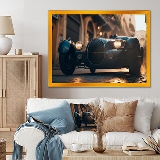 Designart "Vintage Bugatti Racing In Italian Street " Retro Car Framed ...