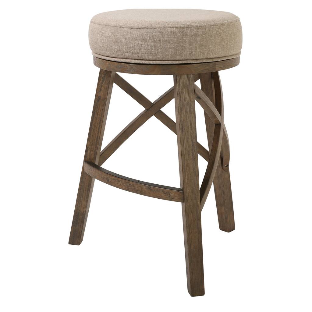 Bar Height Round Swivel Stool with Cream Fabric - Overstock - 32667566