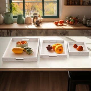 Sagebrook Home Elegant Ivory Resin Woven Trays, MDF &Non-Woven Fabric ...