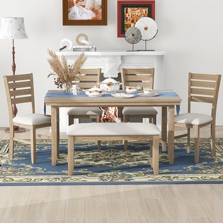 Rustic Dining Room Set for 6, Wood Kitchen Set with Recantgle Dining ...