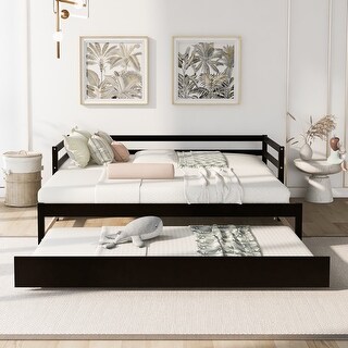 Twin or Double Twin Daybed w/Trundle, Wooden Extendable Daybed Frame ...
