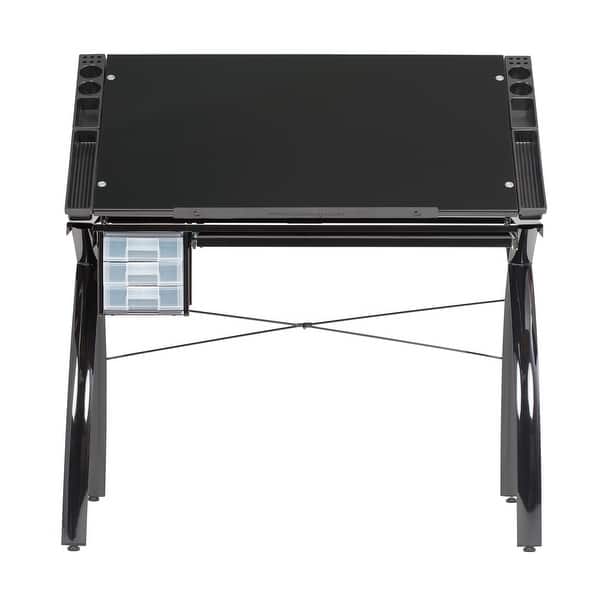 Studio Designs Futura Black Glass Top Drafting Table with Storage - On ...