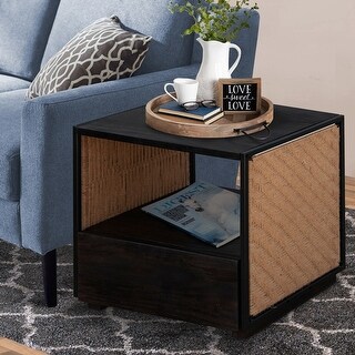 21 Inch Wood Side Table Nightstand, Woven Jute Side Panels - Bed Bath ...