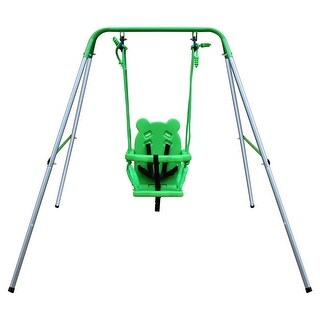Indoor Backyard Toddler Baby Metal Frame Swing Set with Safety Harness ...